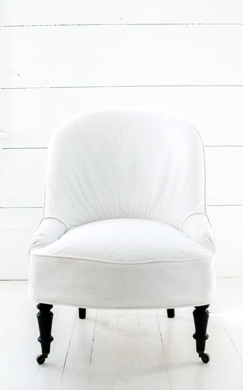 Vintage French Linen Upholstered Chair – Dreamy Whites
