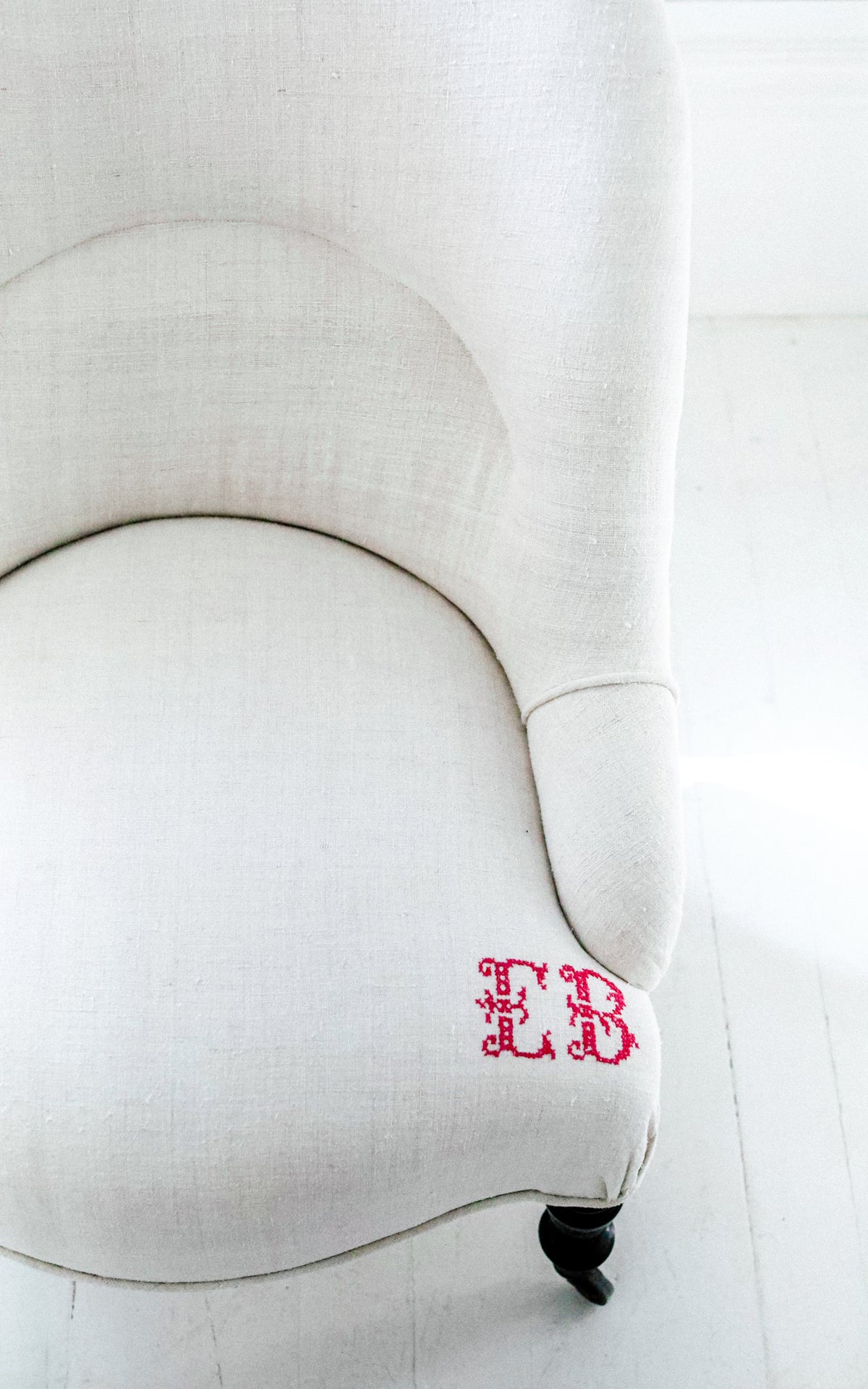 Vintage French Linen Upholstered Chair – Dreamy Whites